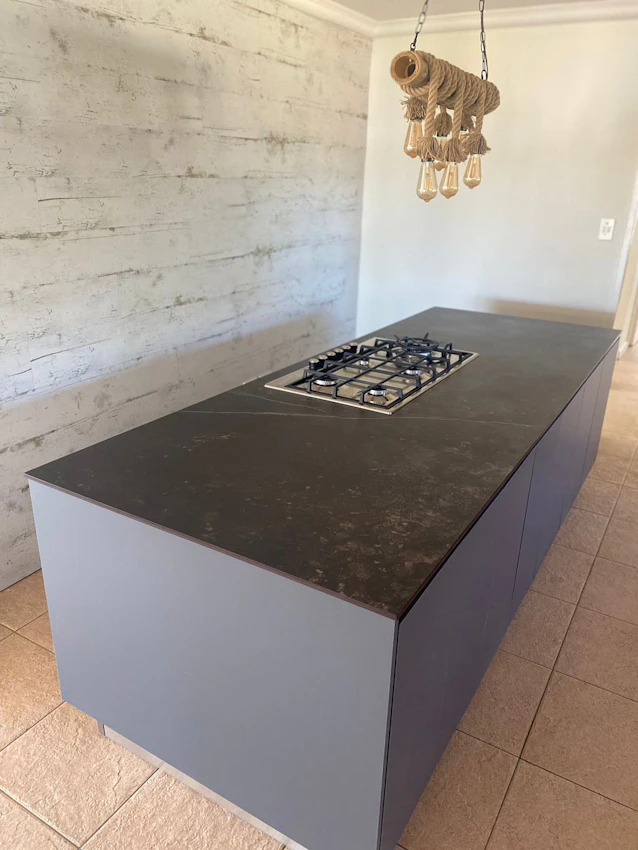 Kelya Island with grey cabinets